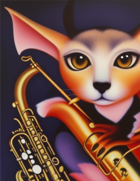 Bat with Saxophone : by Margaret Keane - AI Generated Artwork ...