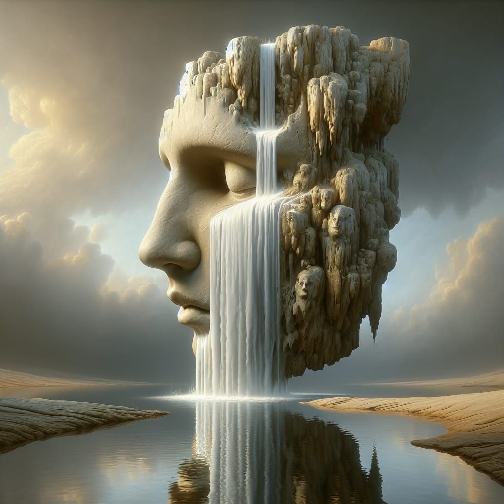 Statue face waterfall - AI Generated Artwork - NightCafe Creator