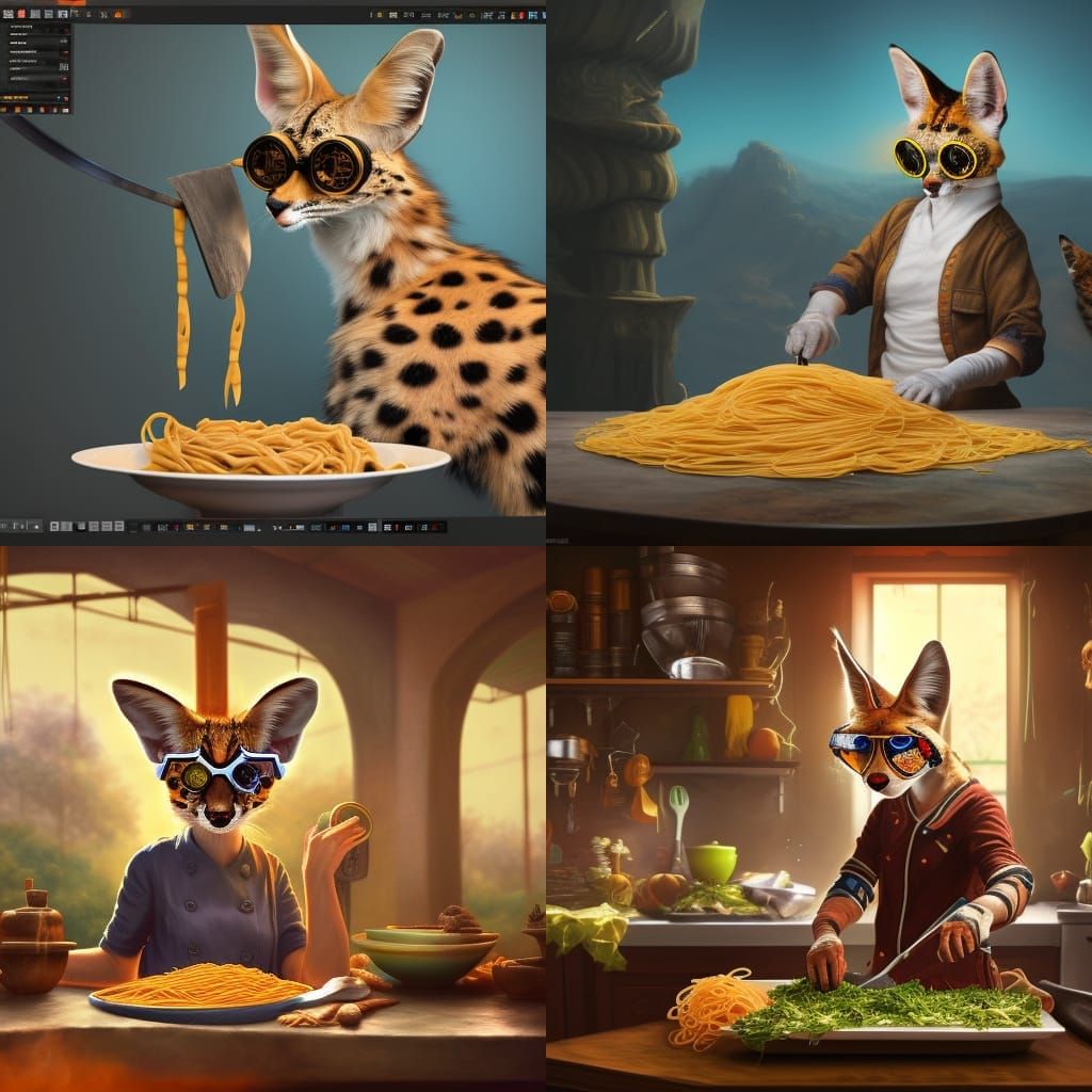 A anthro serval, wearing goggles, making pasta - AI Generated Artwork ...