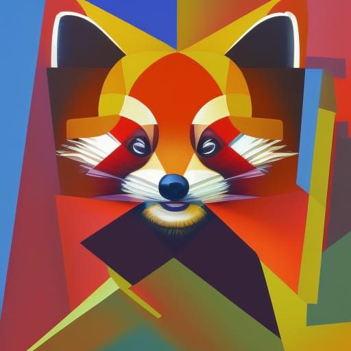 red panda cubist painting, Neo-Cubism, layered overlapping geometry ...