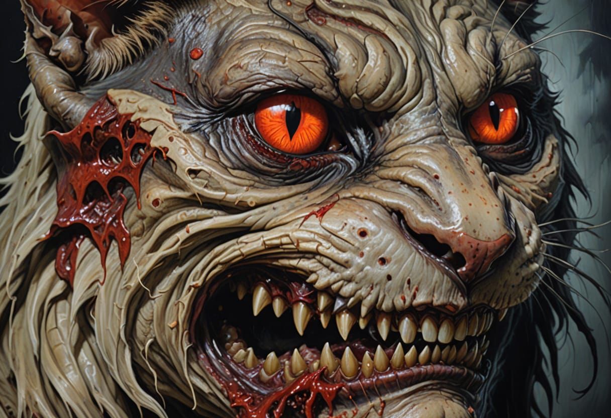 evil cat demon, rotted skin, ugly nose, ugly eyes, ugly teeth, evil ...