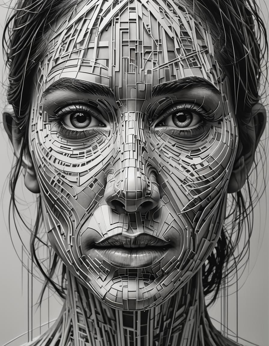 A visually striking and unique artwork featuring a human face ...