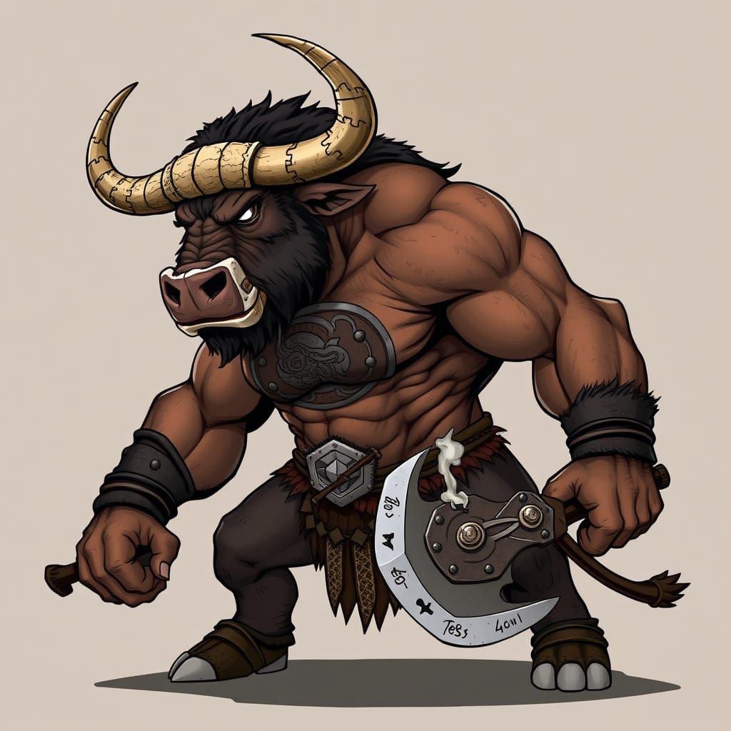 Cyberpunk-Style Minotaur Berserker in Dynamic 2D P... - AI Art