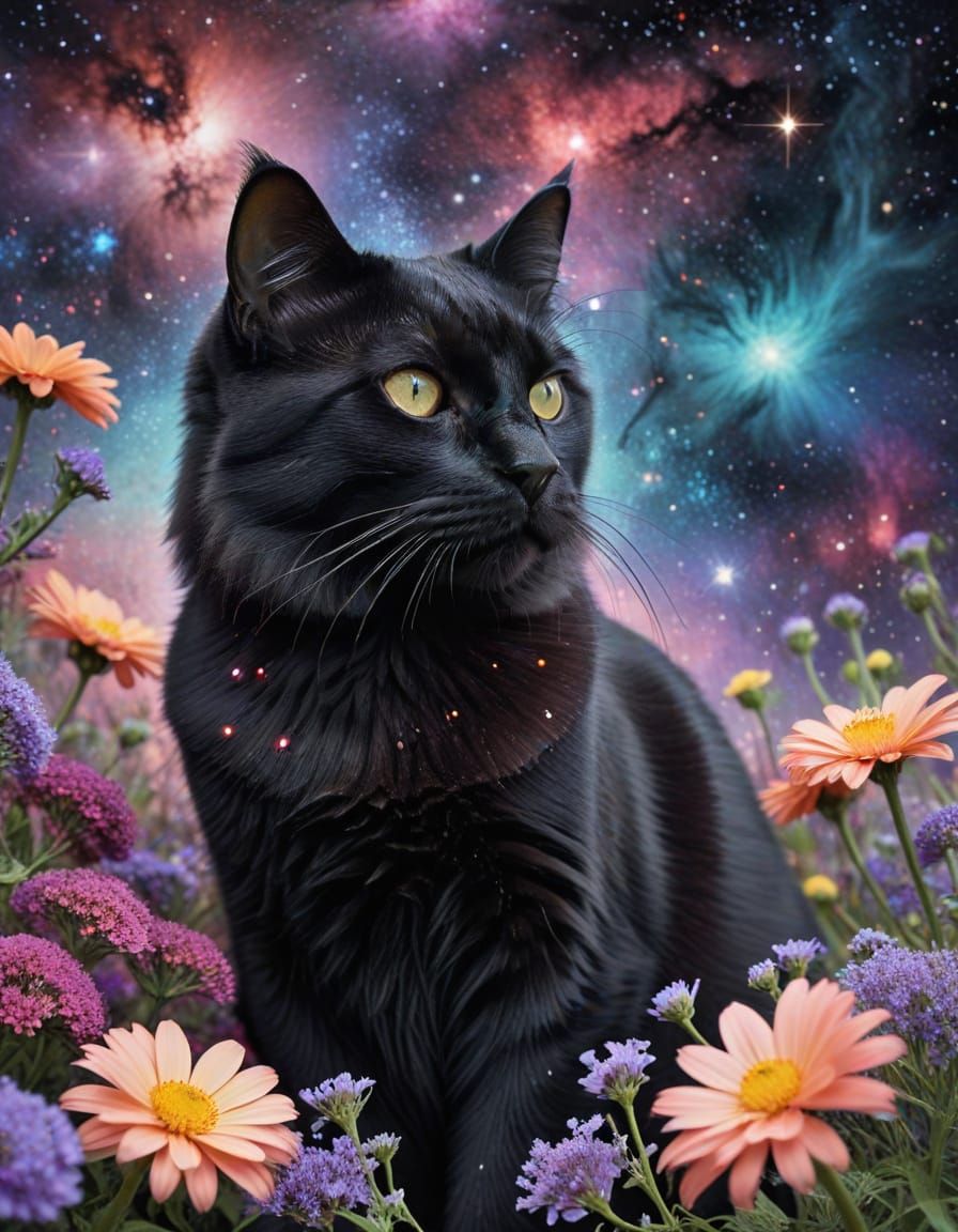 Celestial Feline Majesty in Vibrant Bloom - AI Art