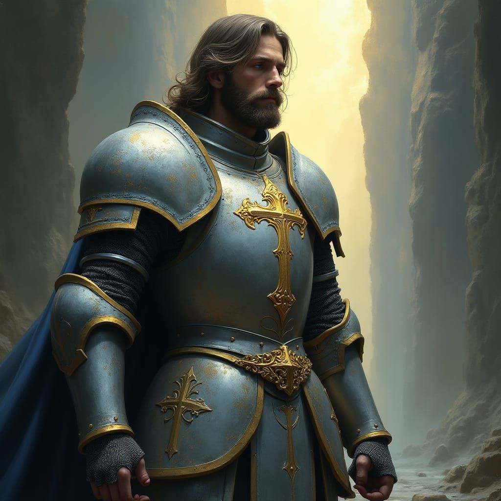 Epic Jesus Knight in Majestic Fantasy Armor - AI Art