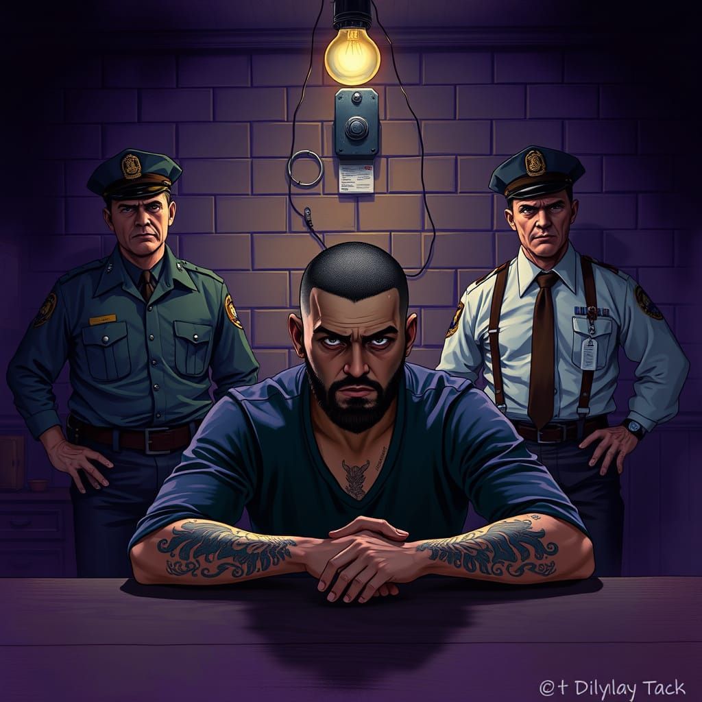 Dark Fantasy Interrogation Scene in 1950s Police S... - AI Art