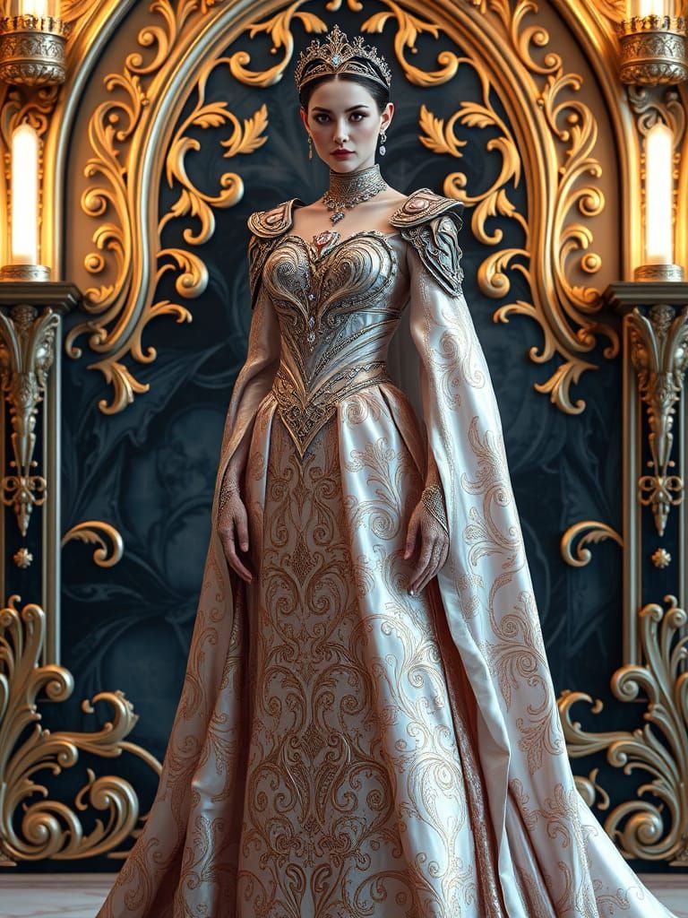 A stunning fusion of sci-fi and Rococo aesthetics, featuring an opulent ...