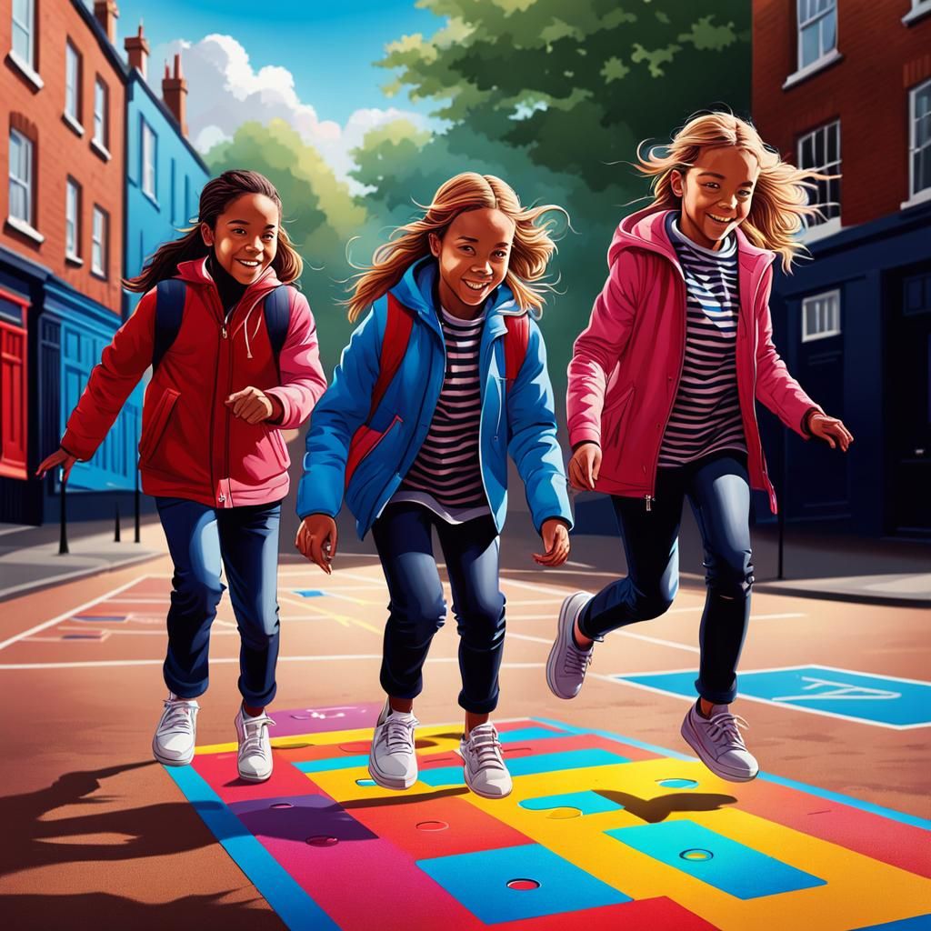 Fun times playing hopscotch - AI Generated Artwork - NightCafe Creator