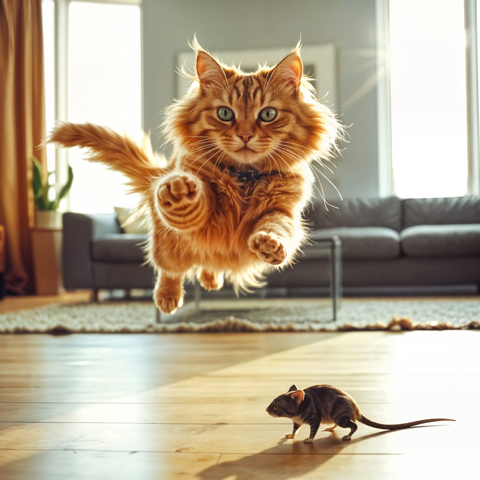 Superkitty strikes again - Ginger Maine Coon Cat Leaping in ...