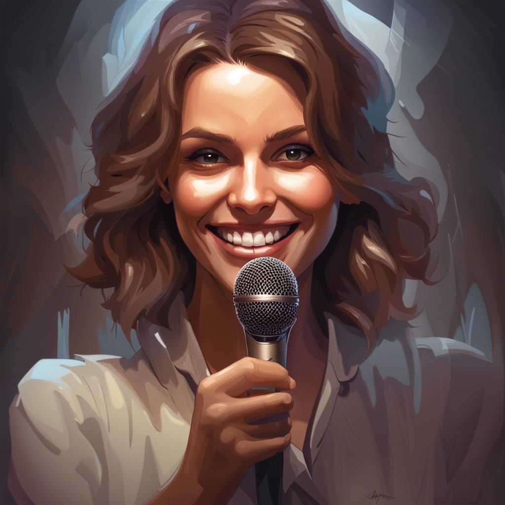 TV Presenter with a microphone in hand and a creepy smile - AI ...