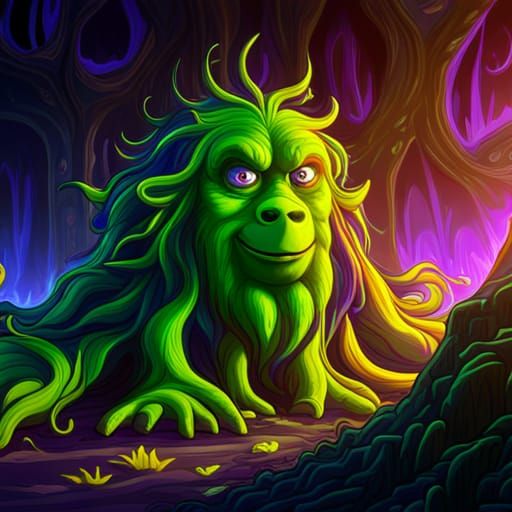 glazed covered fluorescent lime green slime dripping out of a neon eyed ...