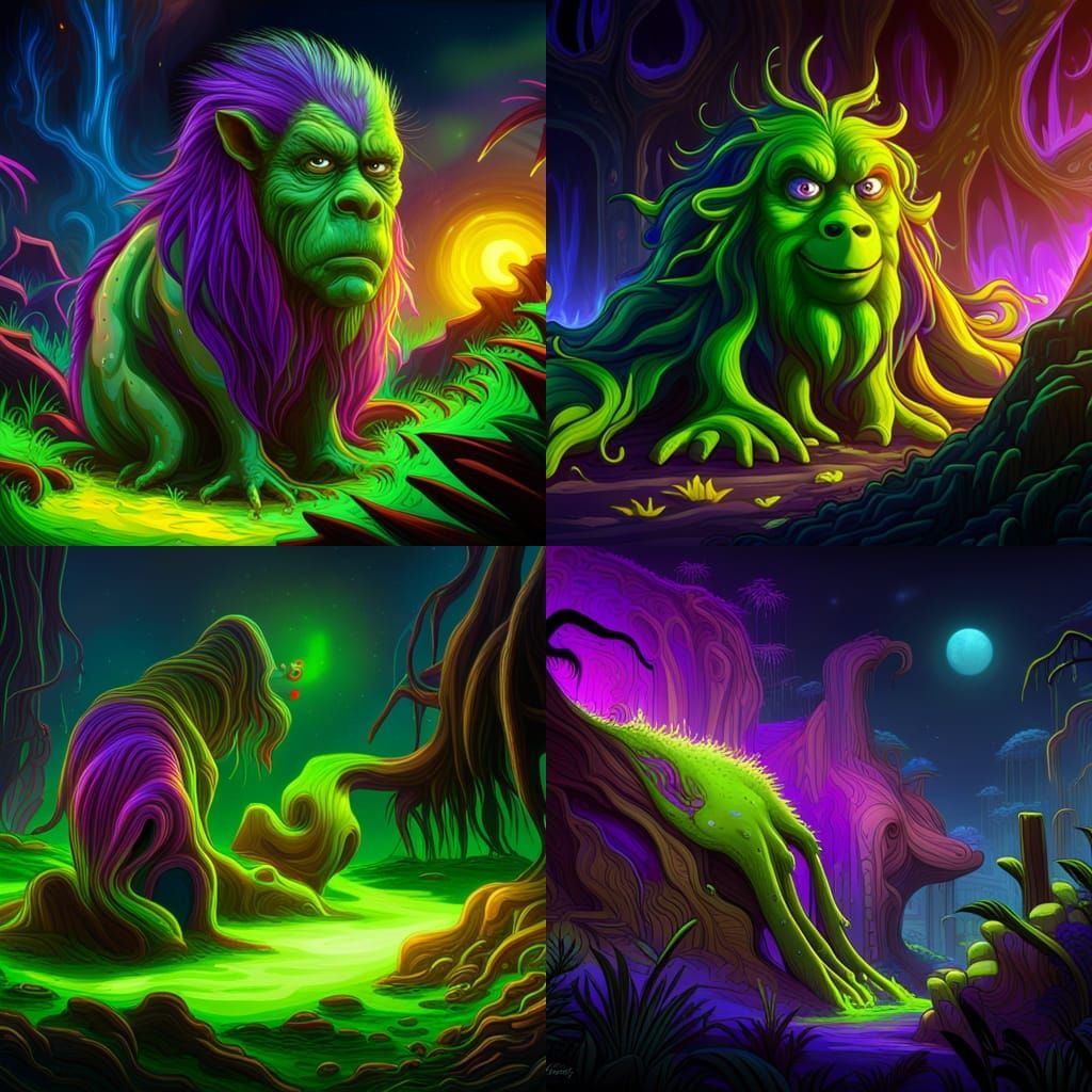 glazed covered fluorescent lime green slime dripping out of a neon eyed ...