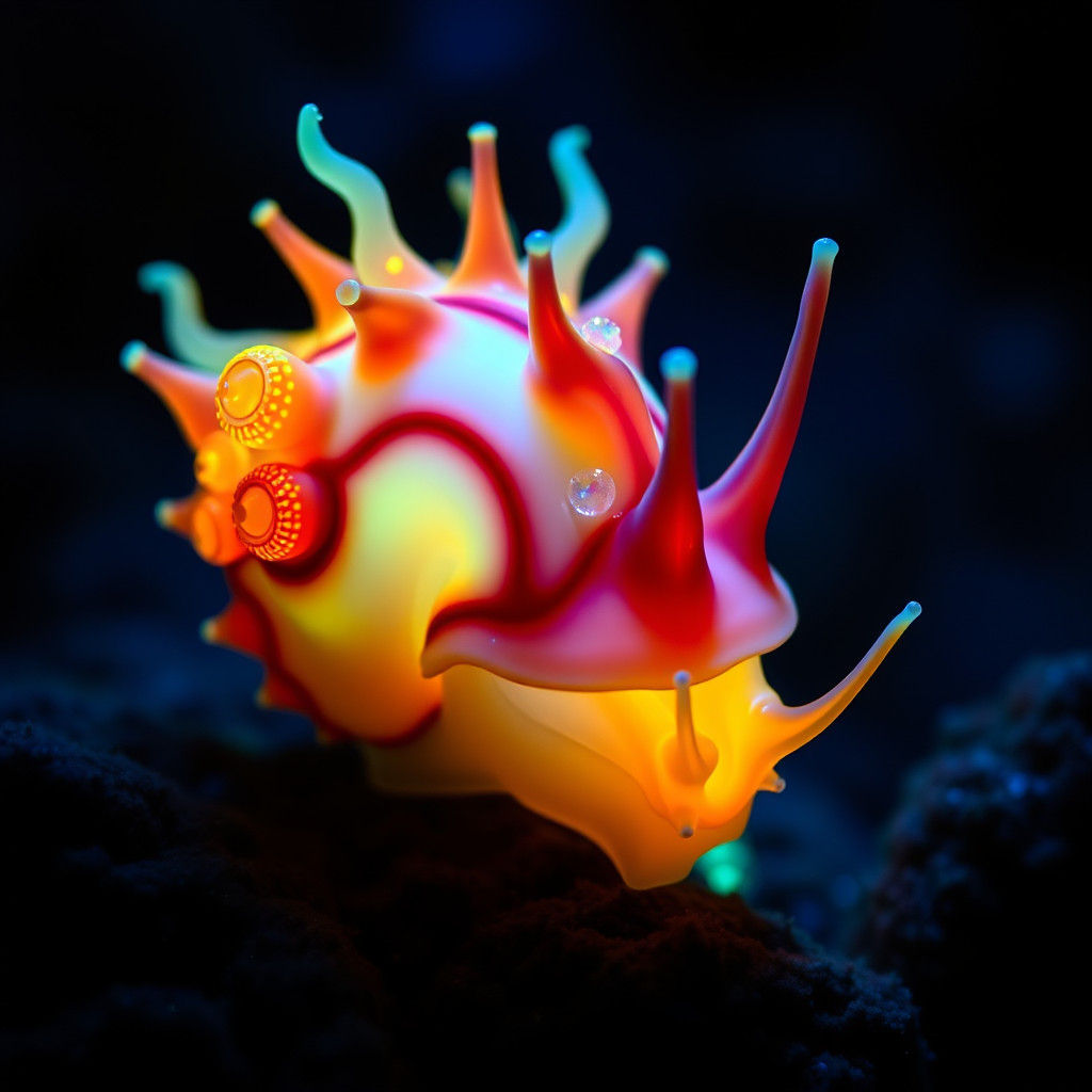 Luminous Oceanic Nudibranchs in Radiant Biolumines... - AI Art