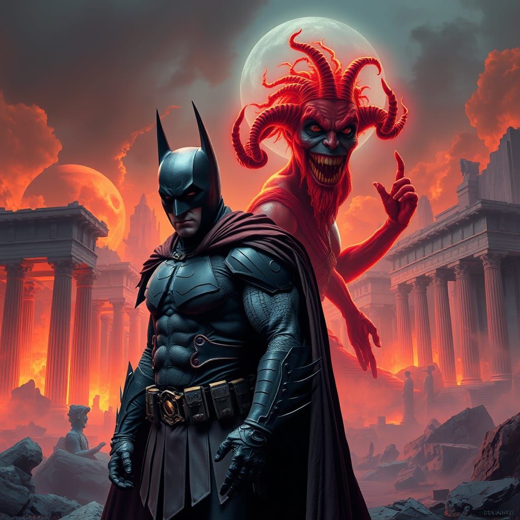 Batman Battles Hades-Inspired Joker in Ancient Gre... - AI Art
