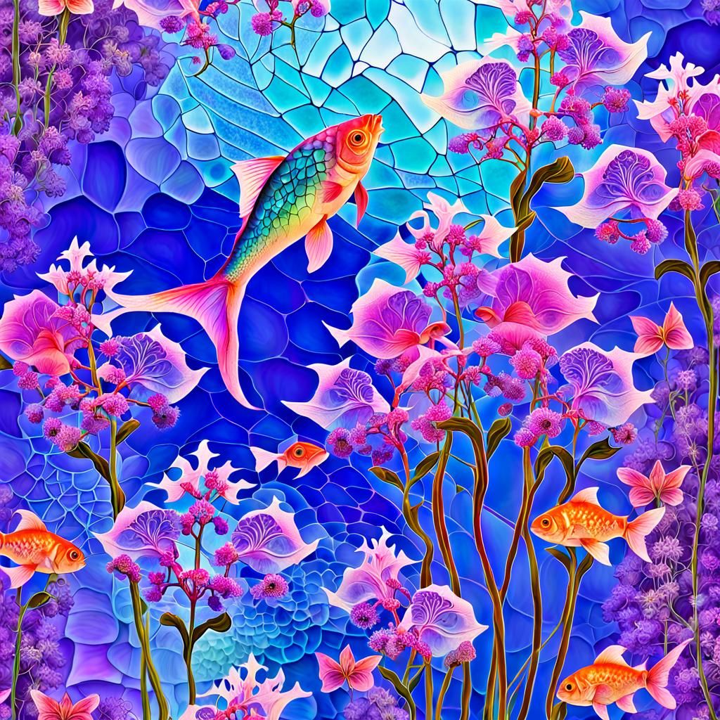 Fish And Water Flower Delight!!!! - AI Generated Artwork - NightCafe Creator