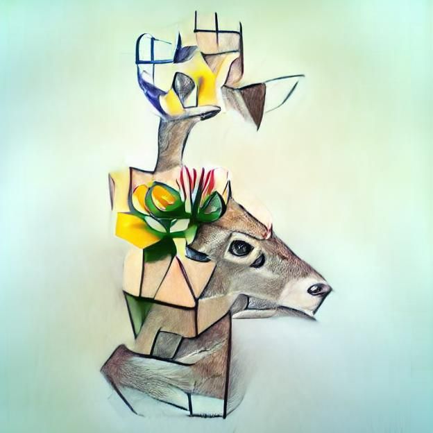 Cubist deer with flower - AI Generated Artwork - NightCafe Creator