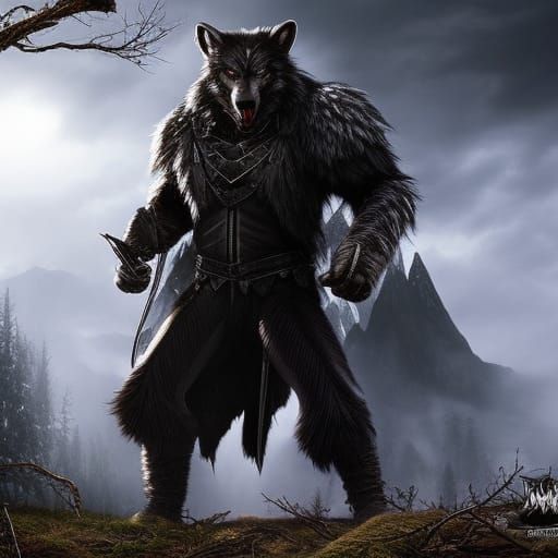 A dangerous werewolf stalking its prey, dressed as a man:2.0, leather ...