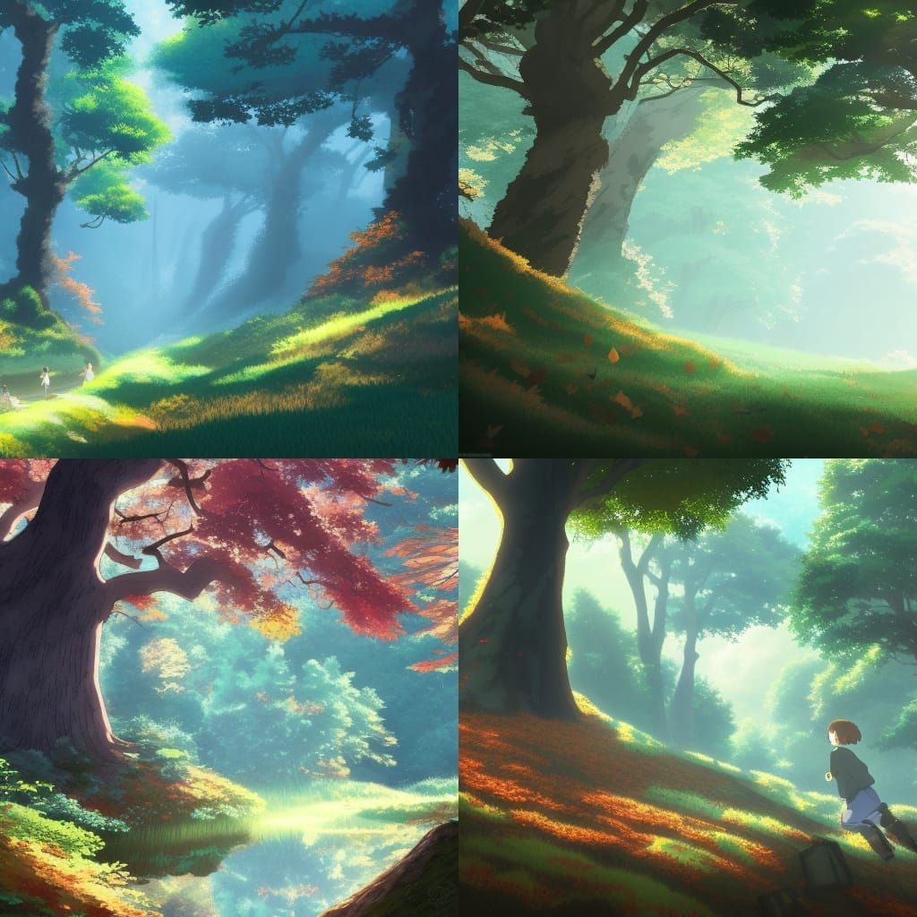 Falling leaves off of trees in a mystic mountain valley - AI Generated ...