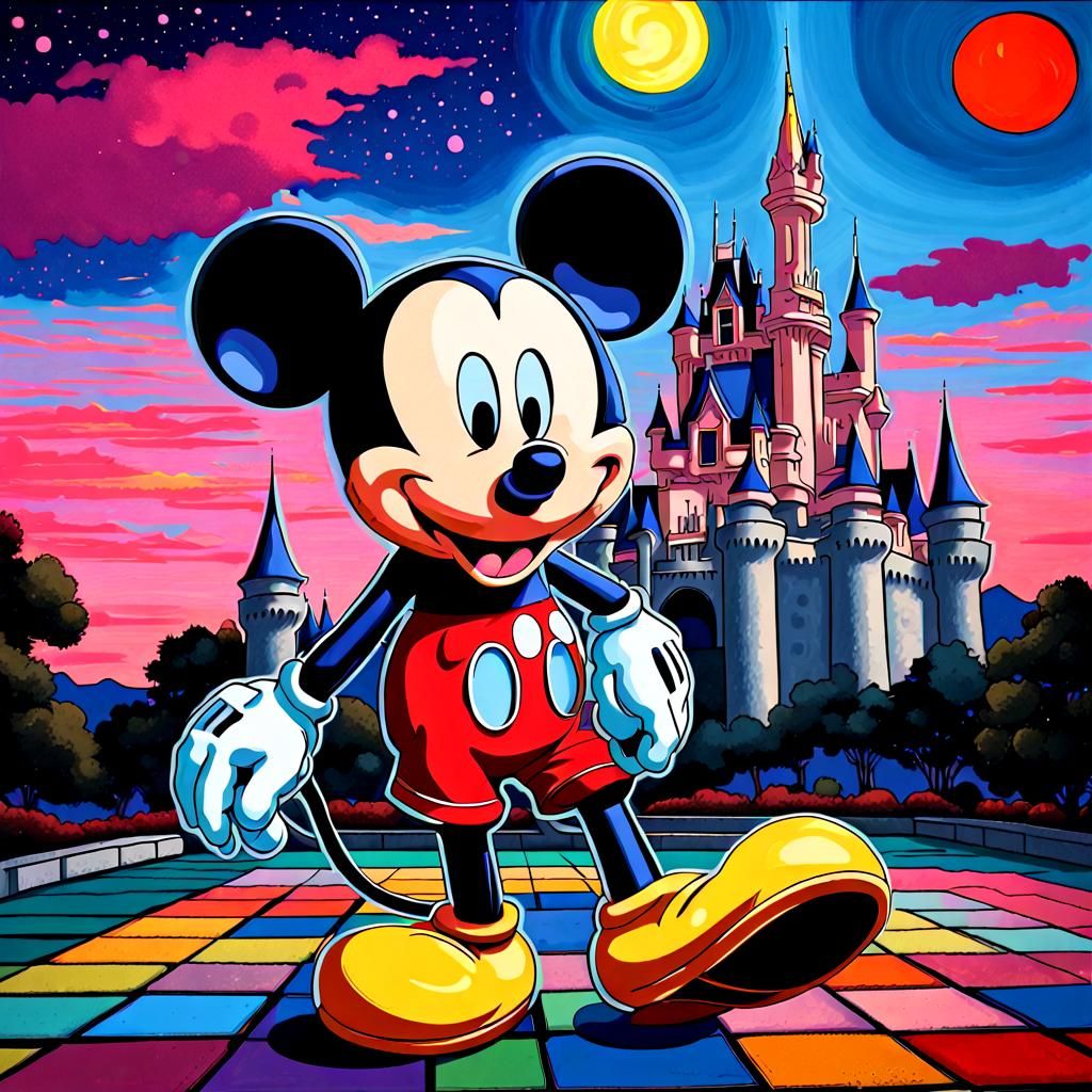 Mickey Mouse Popart Style in front of the Walt Disney Castle - AI ...