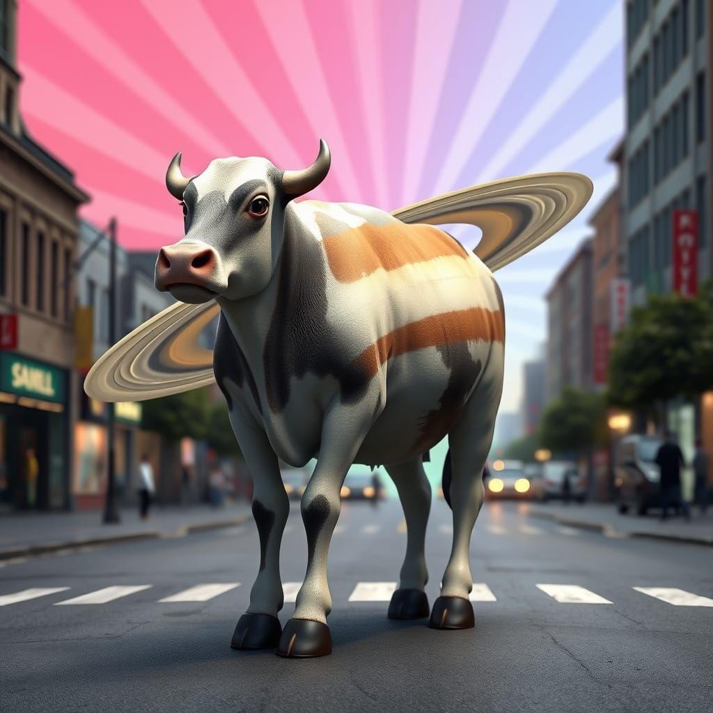 Chill Cow - Cow with Saturn Rings and Human Legs in 3D