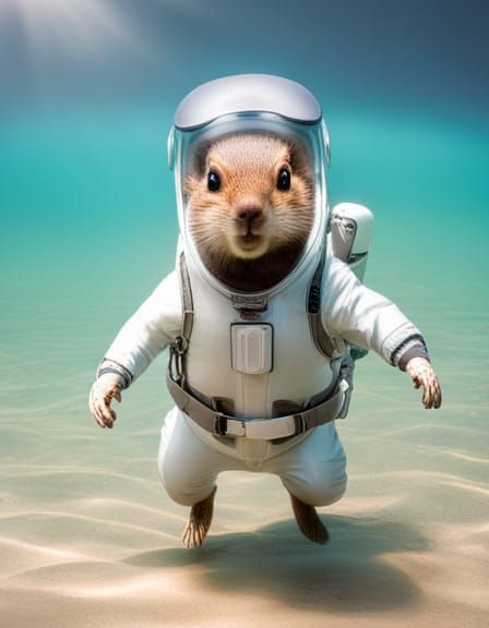 An ultra realistic image of SANDY CHEEKS squirrel swimming under the ...