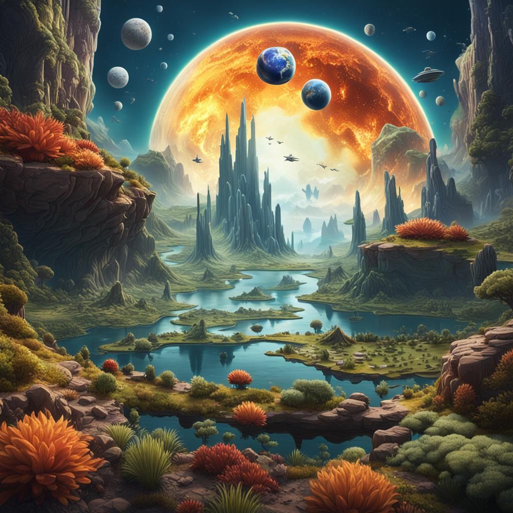 Illustration of earth's ecosystems and habitats on a planet, floating ...