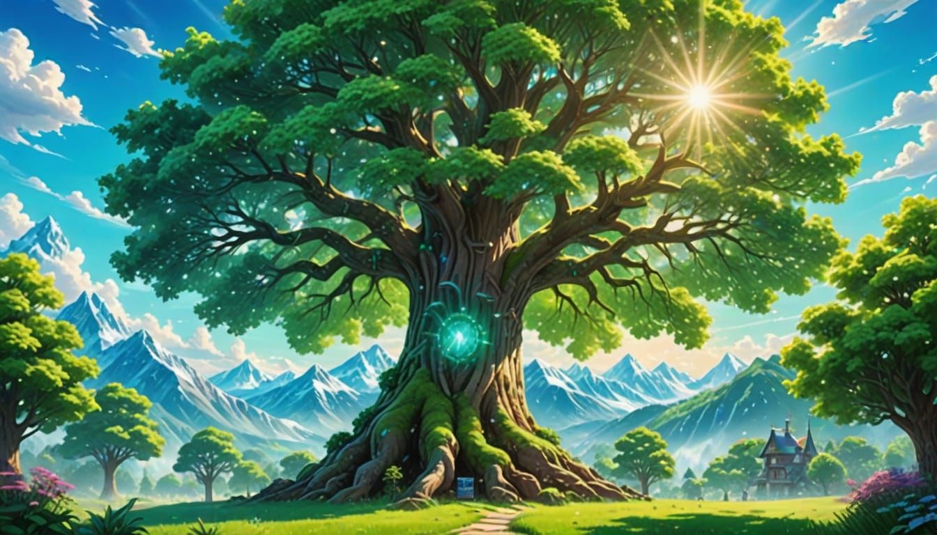 Surreal Tree Landscape in Vibrant Colors - AI Art