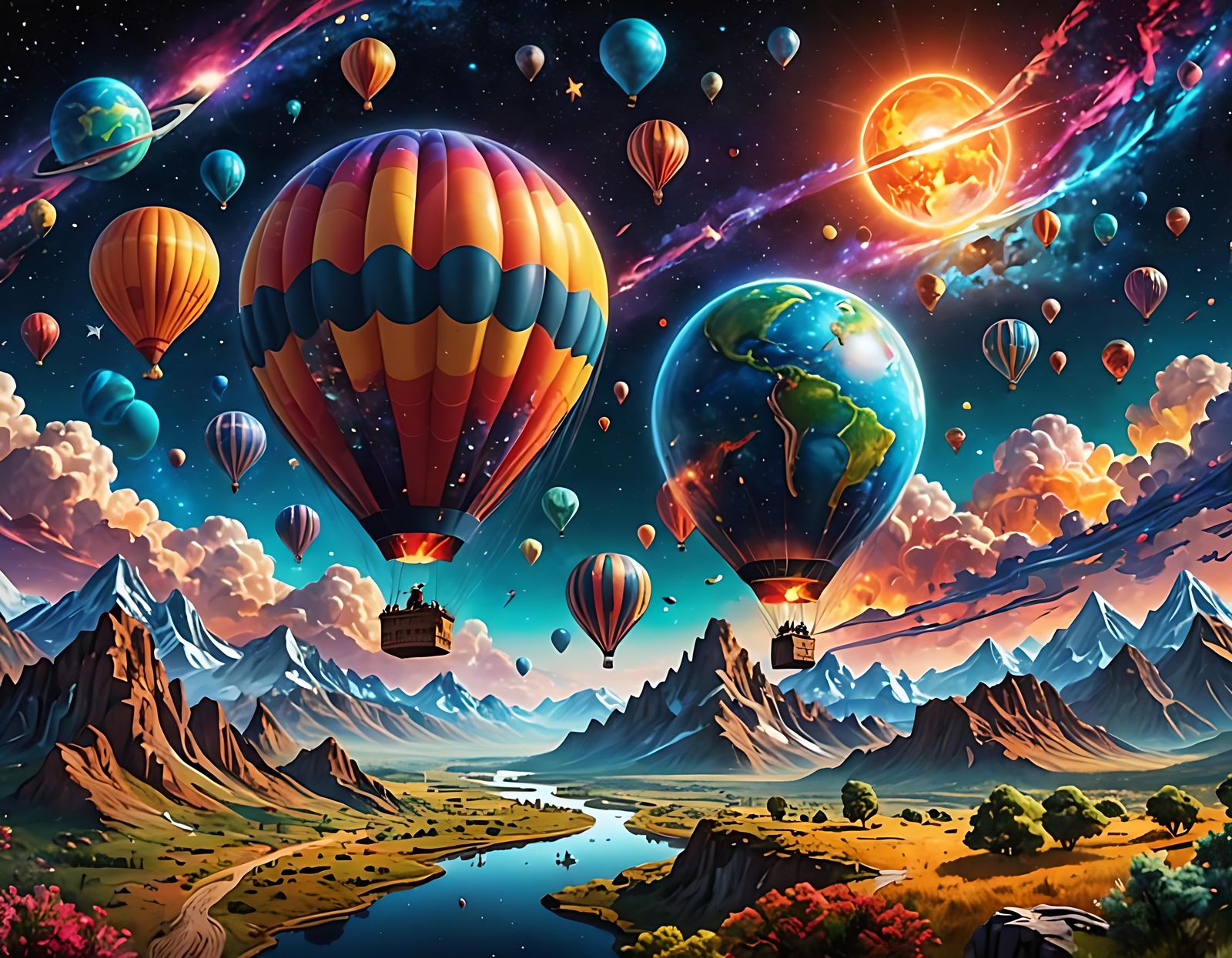 Hot air balloon Earth - AI Generated Artwork - NightCafe Creator