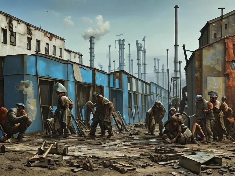 smoking break on a weapon factory - AI Generated Artwork - NightCafe ...