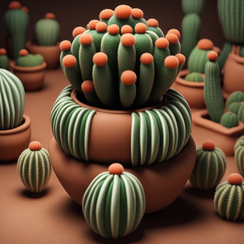 A clay pot in the shape of a peyote cactus, 4k resolution, a ...