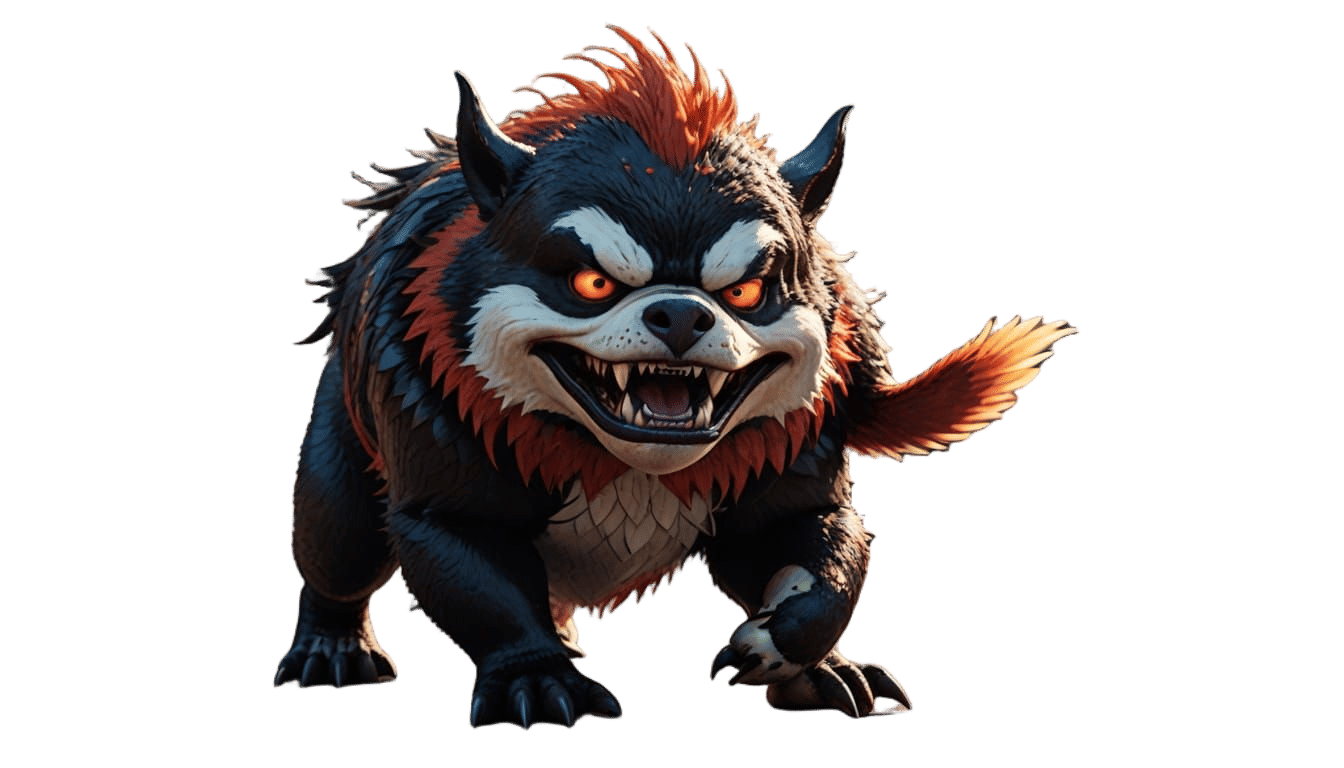 Surreal Cartoon Demon Dog Guides Fierce Giant Peng... - AI Art