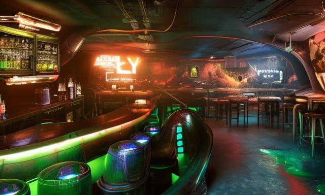 alien bar, pub, science fiction, sci-fi, otherworldly, cyberpunk, post ...