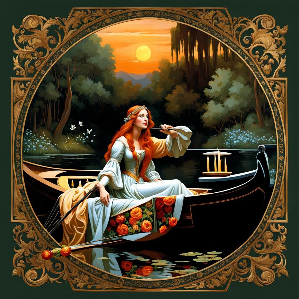 "The Lady of Shalott" in the style of Mark Arian - AI Generated Artwork ...