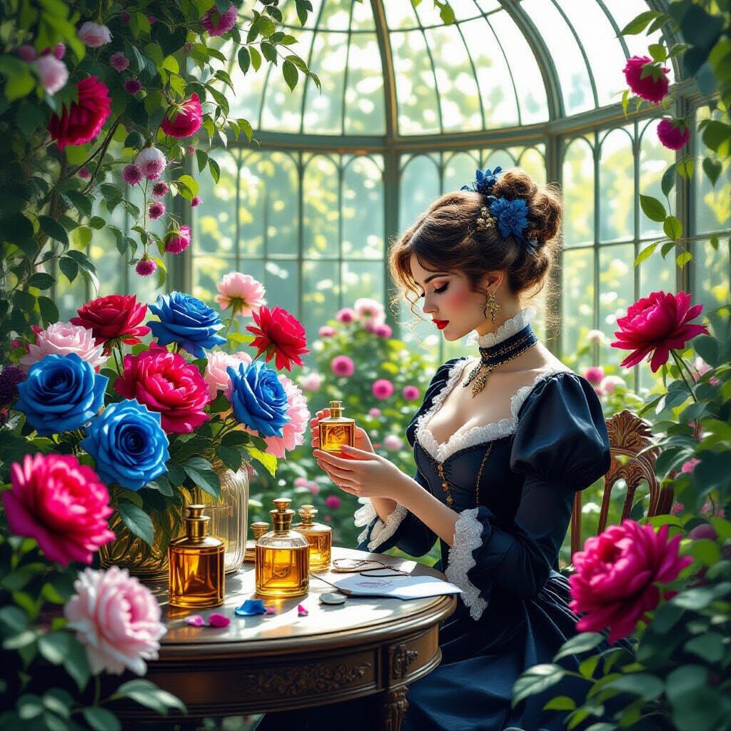 Lush Victorian Glasshouse with Impossible Flowers - AI Art
