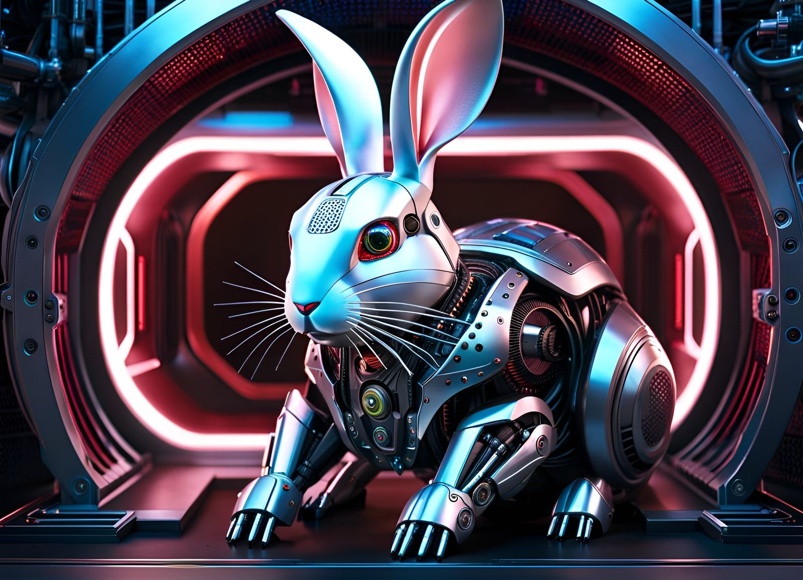 A Biomechanical Android Robot Bunny Rabbit in a High Tech Laser Chamber ...