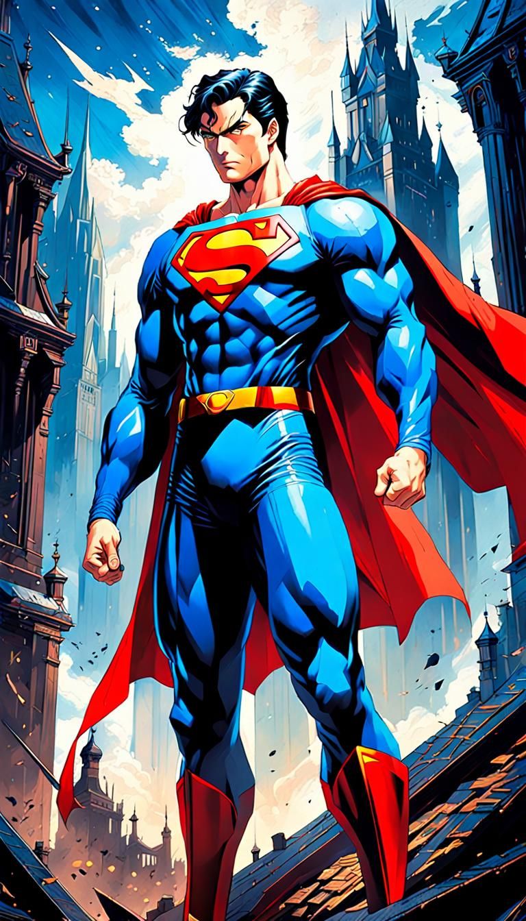 Apophenic concept art of a re-imagined Superman by Ayami Kojima art, oil paint, grainy, vibrant ...