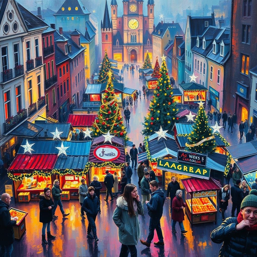 Magical Christmas Cityscape in Vibrant Neo-Express... - AI Art