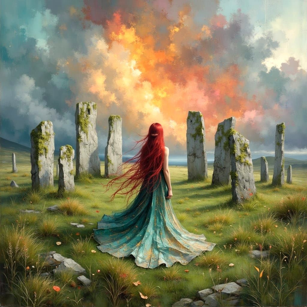 Ethereal Celtic Goddess in Surreal Highland Oil Pa... - AI Art