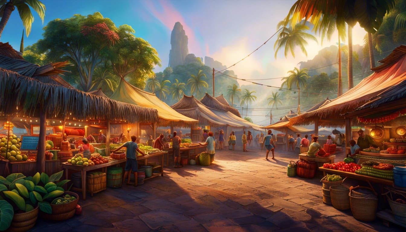 A Day At The Market, a watercolor art - AI Generated Artwork ...