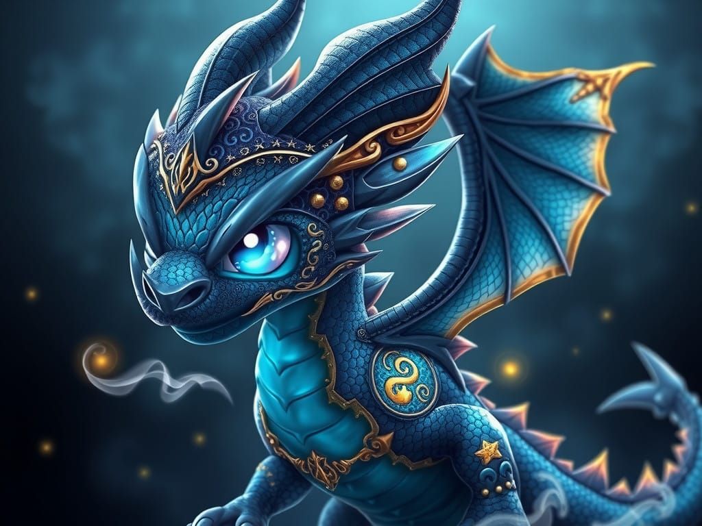 Midnight Blue Dragon in Ancient Fantasy Setting - AI Art