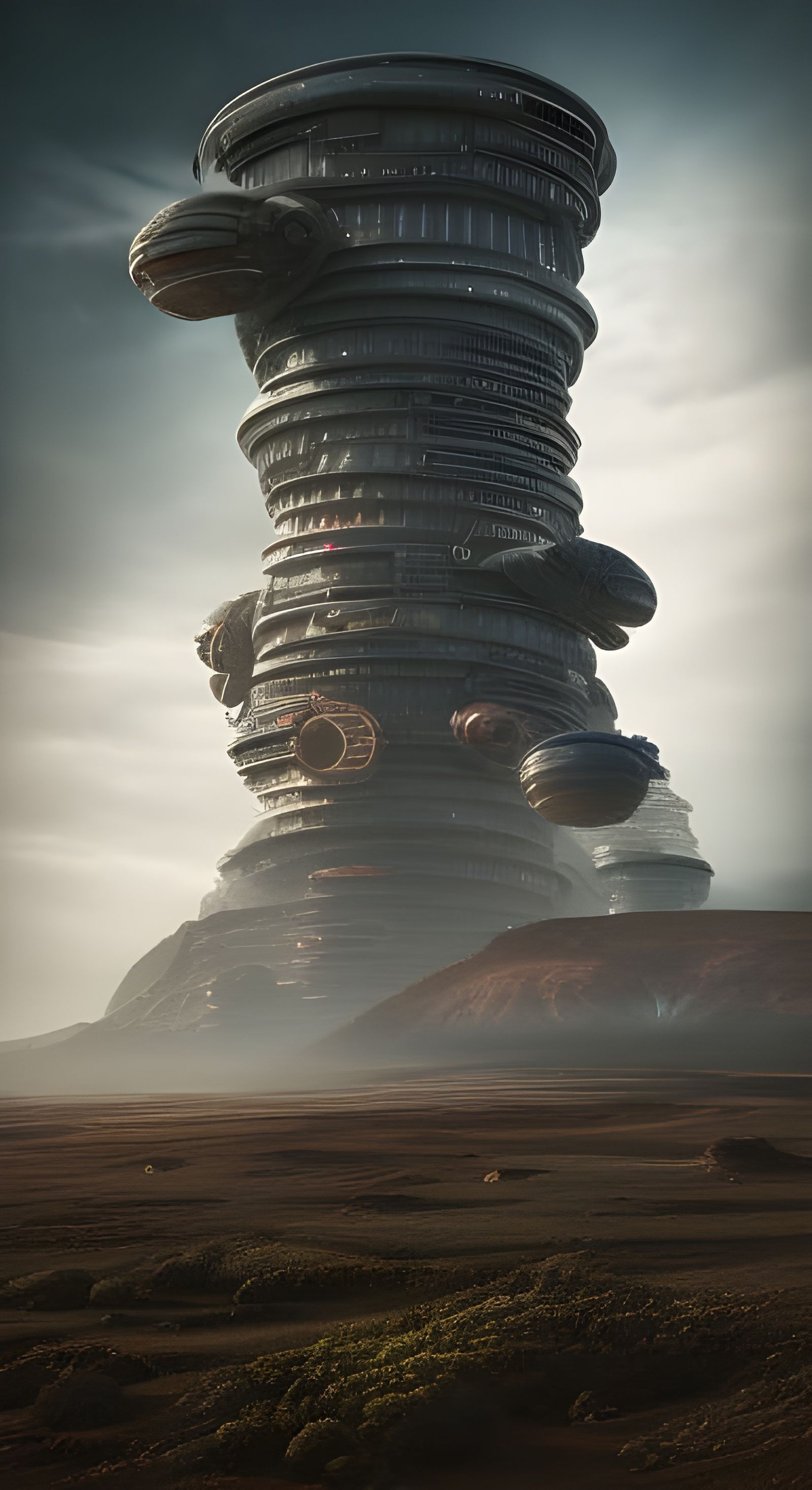future alien towers dystopian alien worlds intricate details, HDR ...