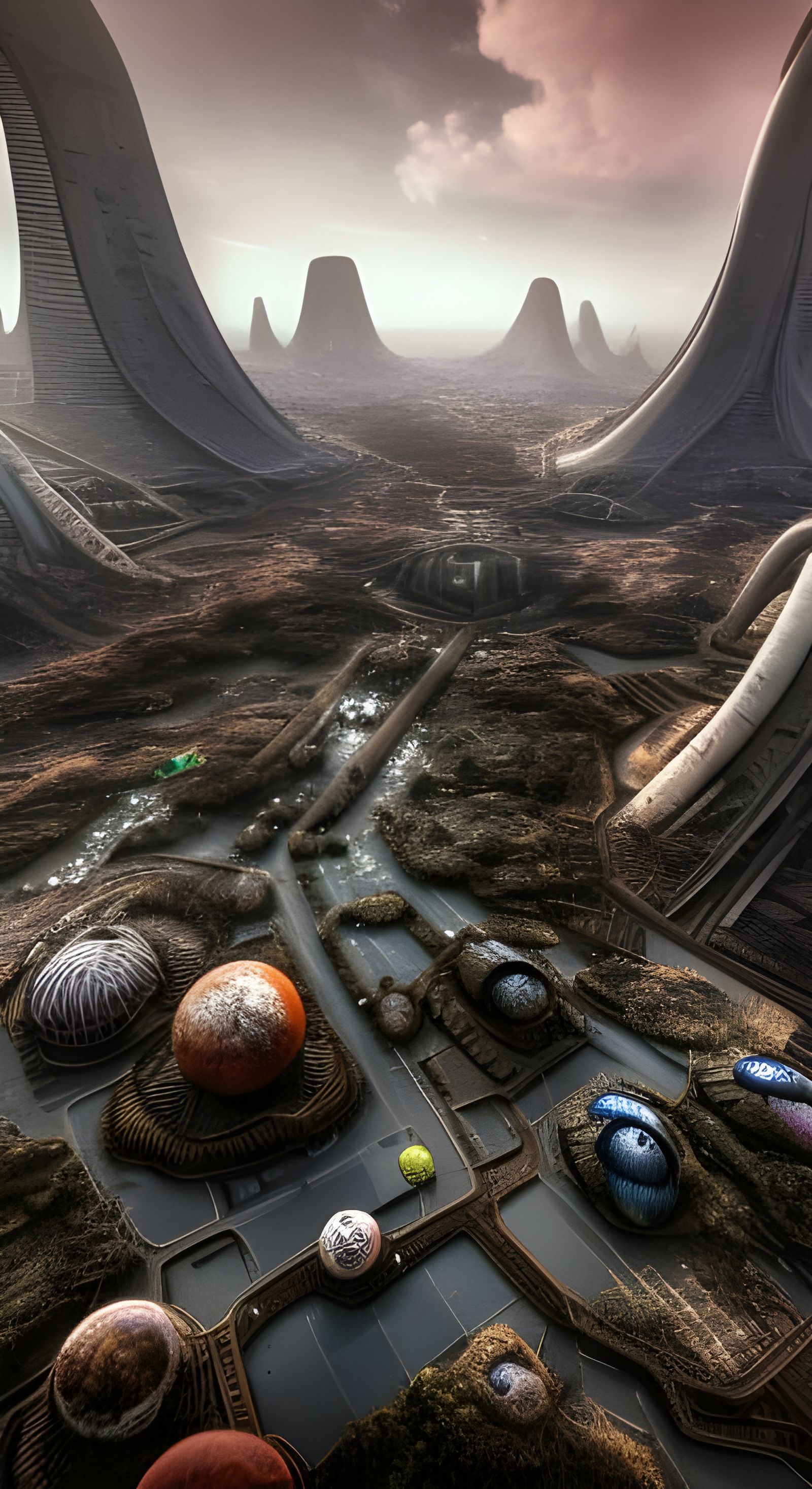 future alien towers dystopian alien worlds intricate details, HDR ...