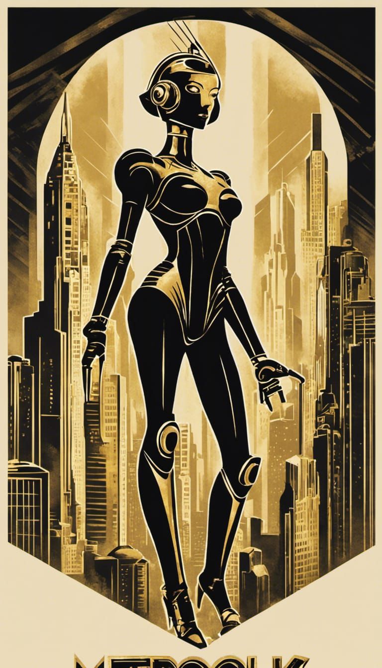 vintage style movie poster for metropolis, art deco, decopunk, gilded ...