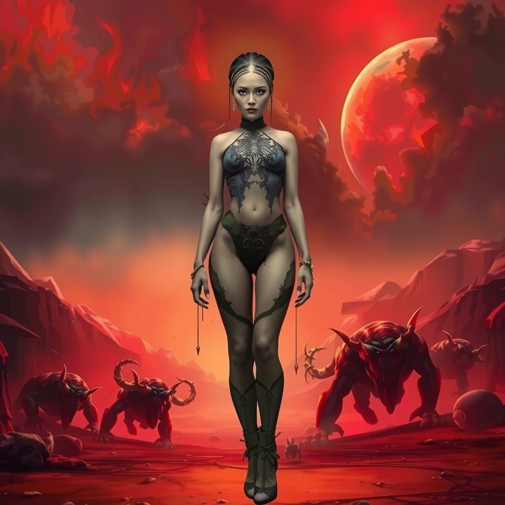 {Welcome to hell....} Cinematic film still, shot on v-raptor XL, film grain, vignette, color ...