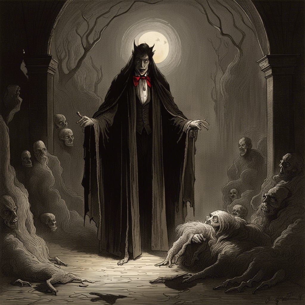 A vampire, dim red light, graininess, academic drawing. - AI Generated ...