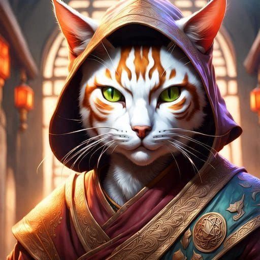 a cat humanoid character as a ferocious monk kitty on the attack using ...