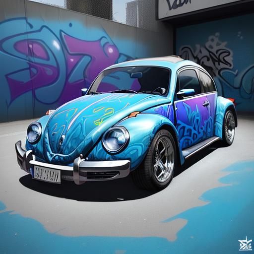 BLUE VW Beetle with extra wide shiny wheels tinted glass as a total ...