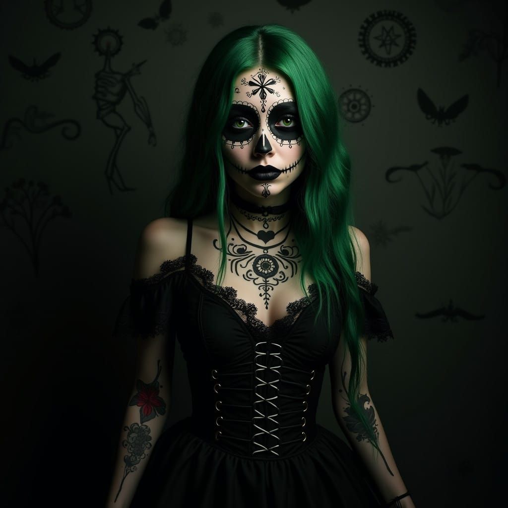 Green haired Mexican goth girl - Gothic Mexican Goddess in V...