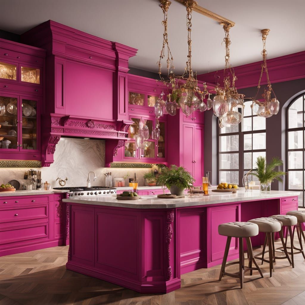 Elegant Roman Kitchen with Ivory Marble and Fashio... - AI Art