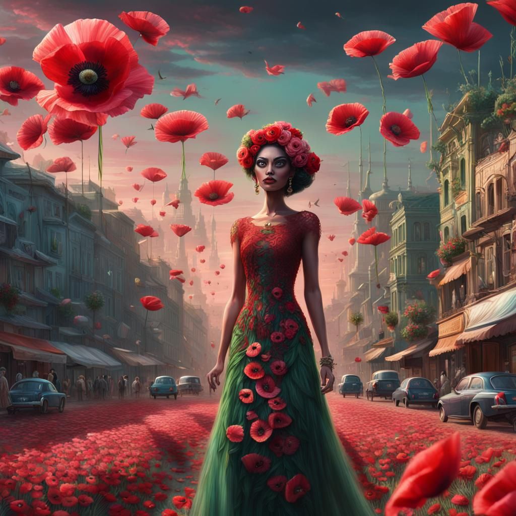 Tropical beachan alien woman with big eyes of different colors and pink ...